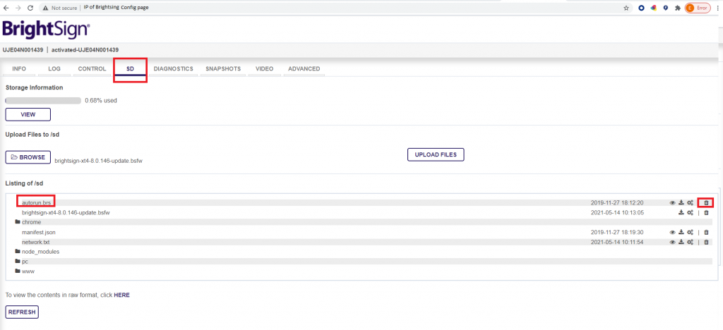REset Brightsign Player