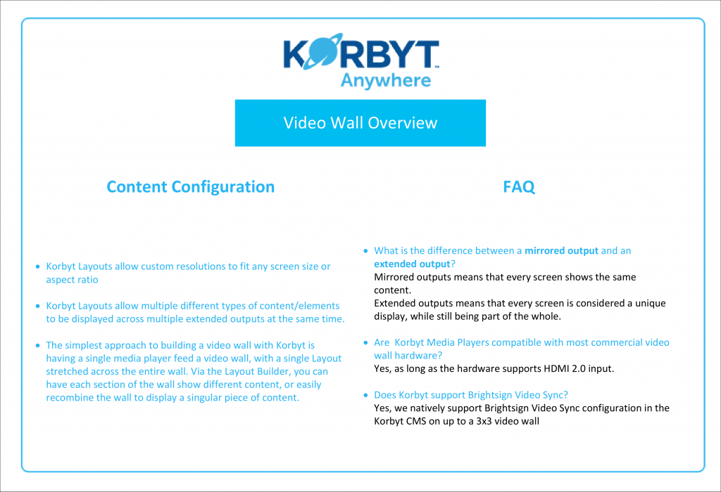Korbyt Video Wall Configuration Example Diagrams | Korbyt Knowledge Base